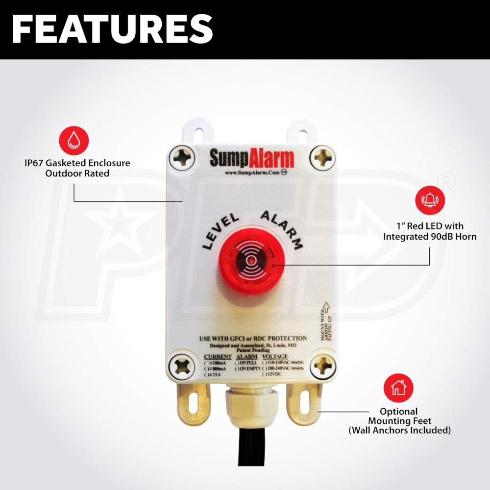 Sump Alarm SA-120V-1L-16SB Sludge Alarm - Indoor / Outdoor Sewage ...