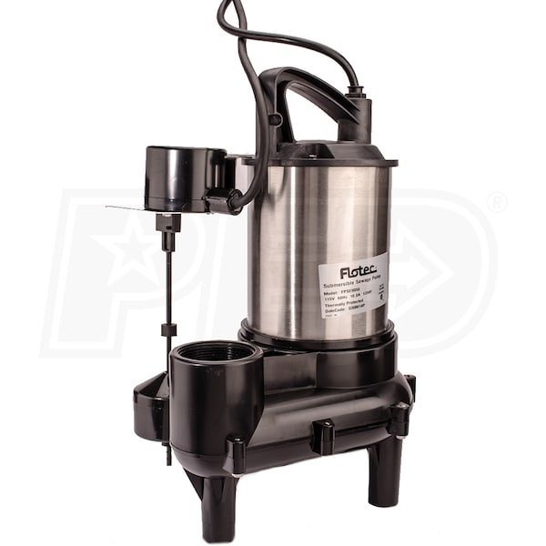 Flotec FPSE9050 - 1/2 HP Stainless Steel & Thermoplastic Sewage Pump w ...